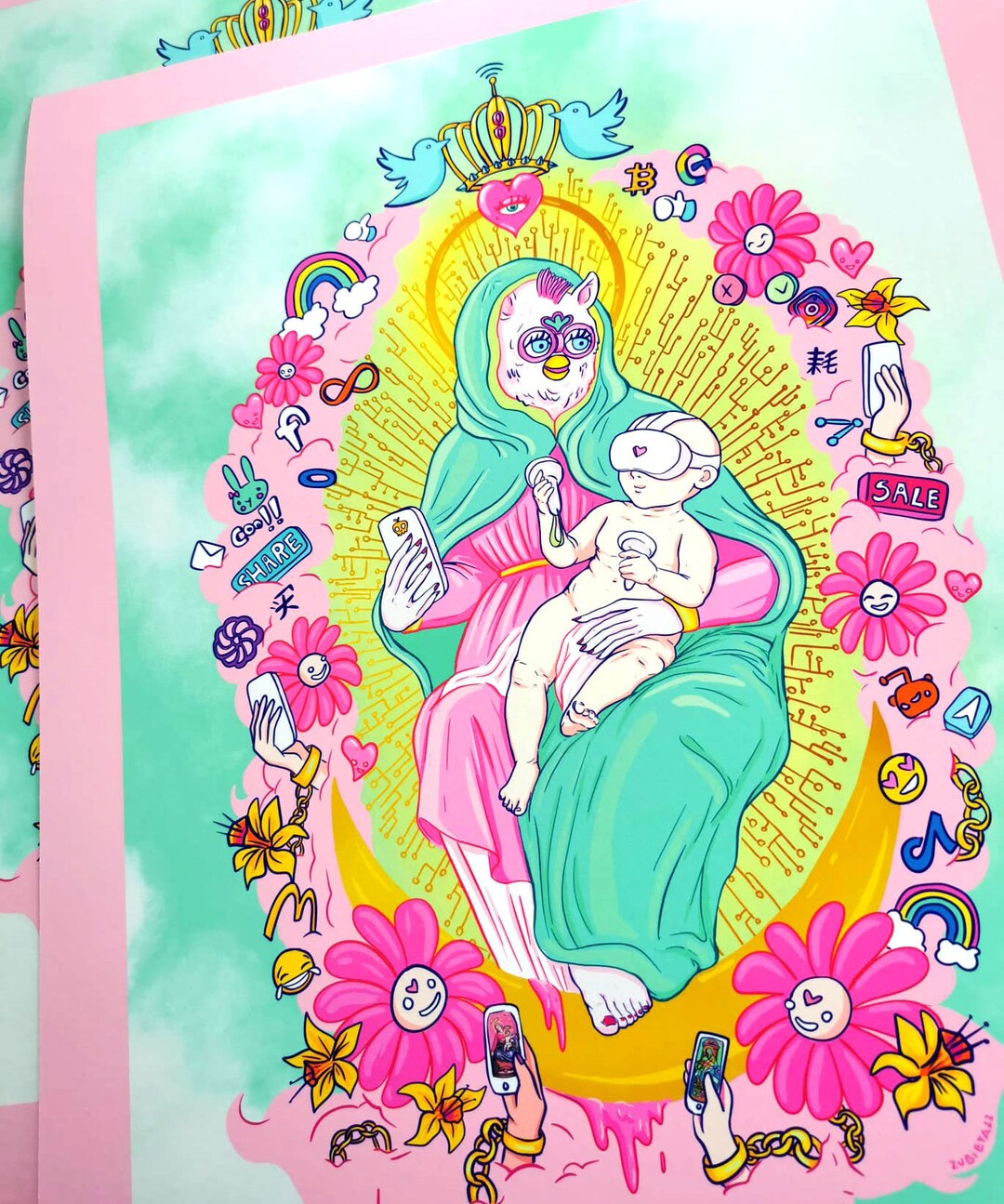 Mother Data Art Print: Virgin Mary Furby, VR Baby, Pop Surrealism (AR ...