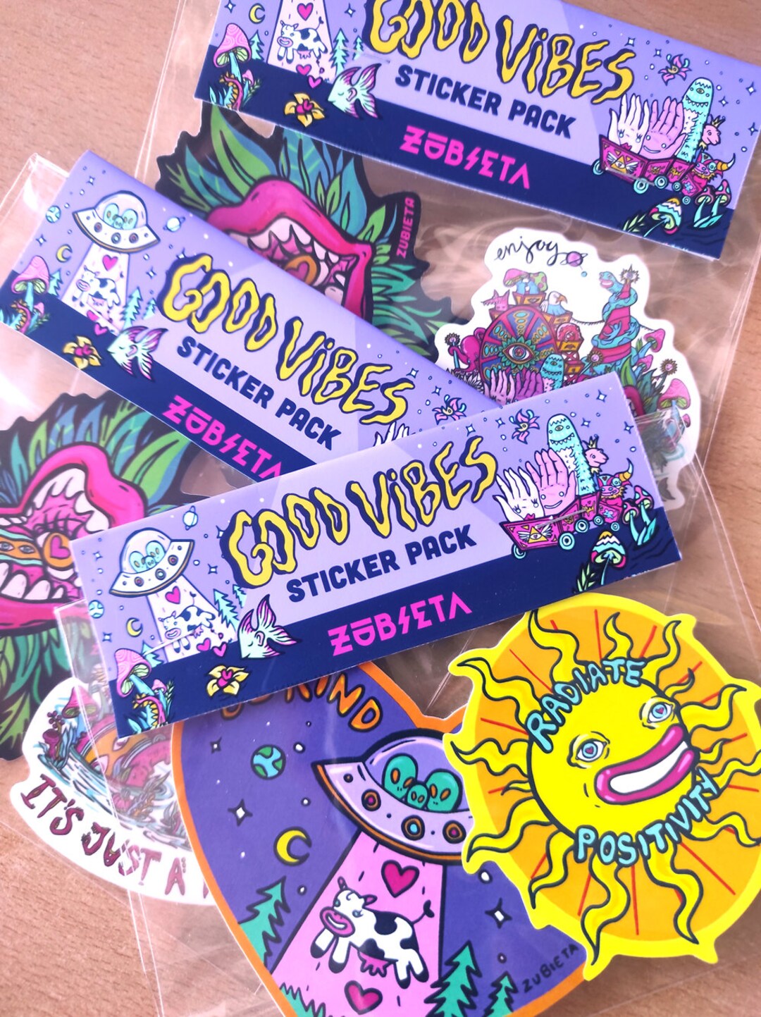 Groovy Surreal Vinyl Sticker Pack | Good Vibes Tropical Psychedelic ...