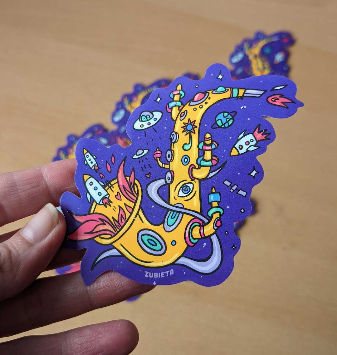Space Sax Surreal Vinyl Sticker, Music Art by Zubieta | Saxophone ...