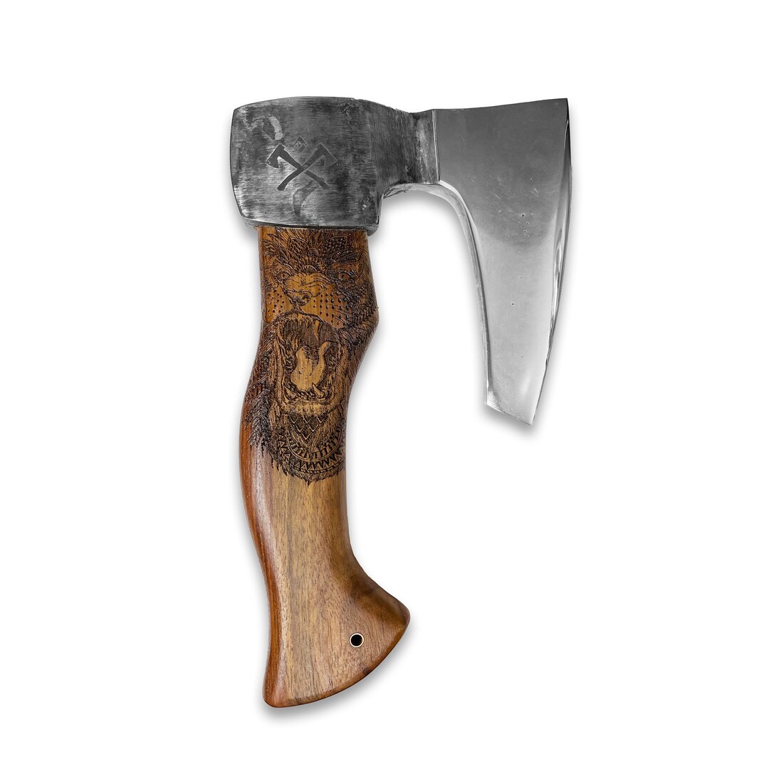 Hand Forged Axe With Tribal Lion Engraving, Heirloom Hatchet, Gift for ...
