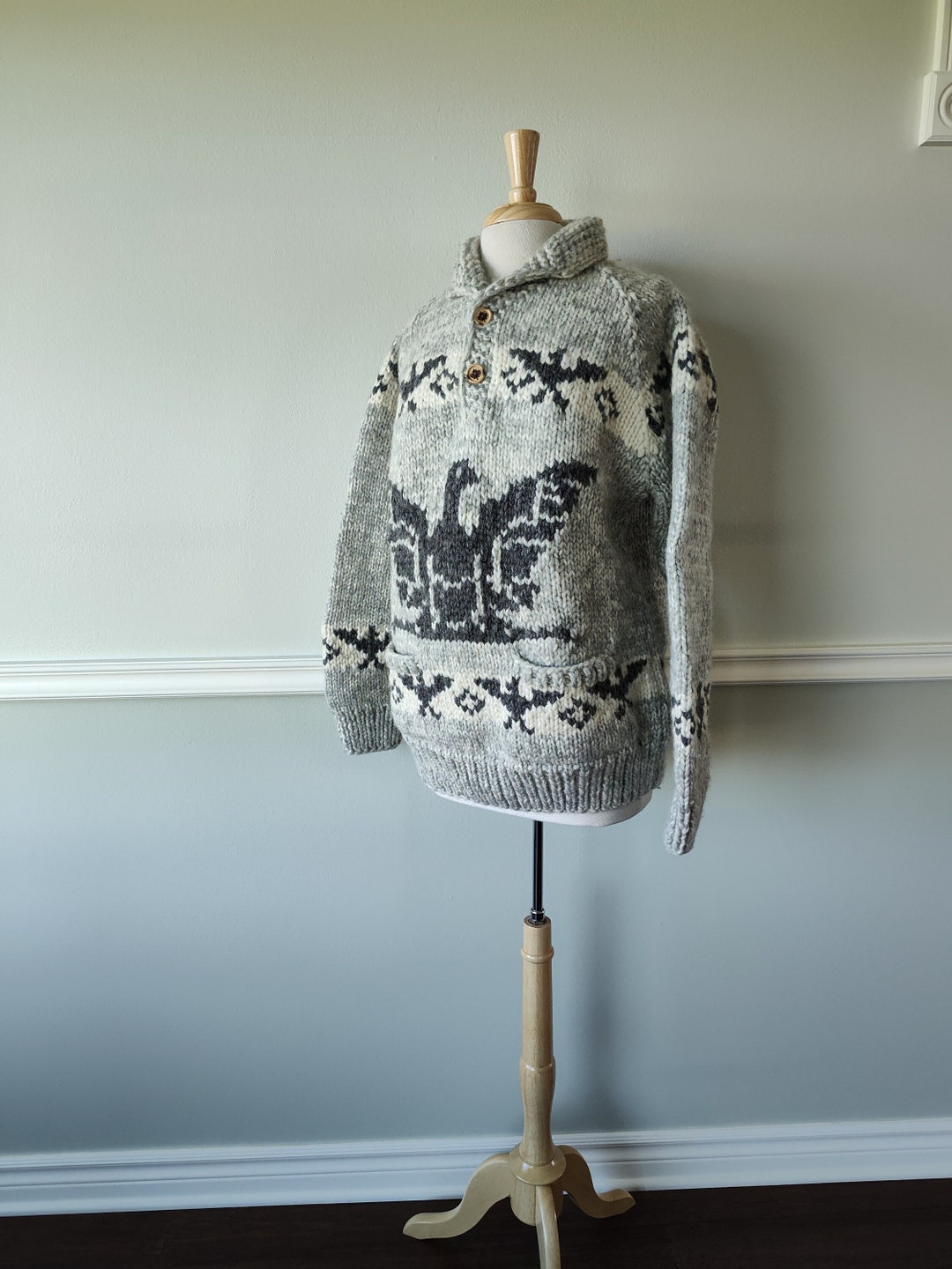 Vintage Cowichian thunderbird Pullover Wool Sweater Kanata, Made in ...
