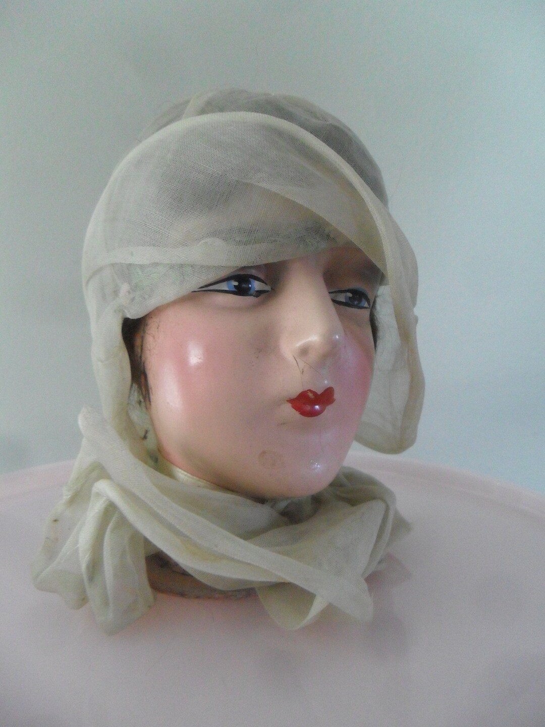 1920s Paper Mache Girl With Silk Cloche Hat Ribbon Flowers - Etsy