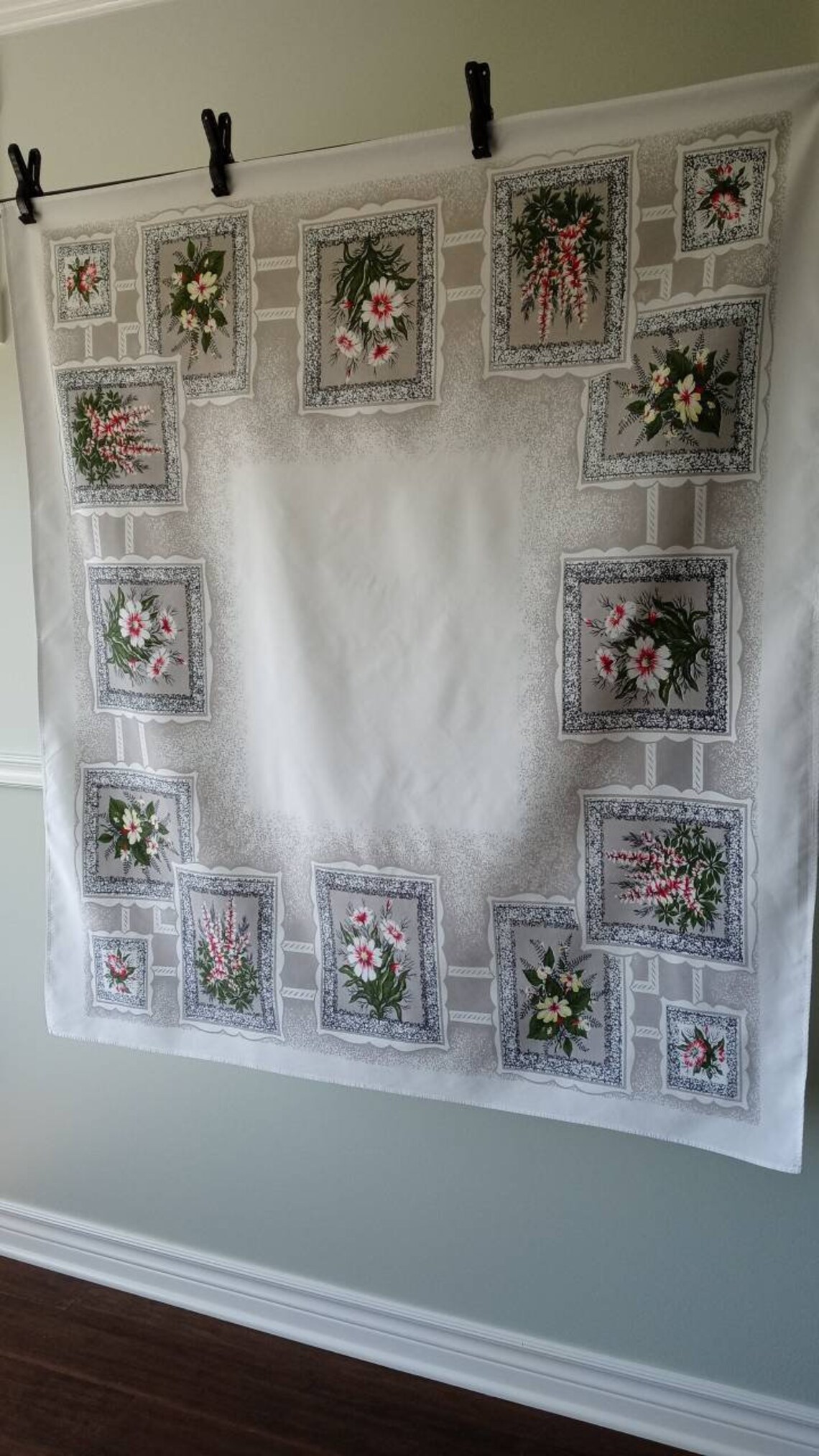 1950s California Handprint Floral Tablecloth in Crisp White - Etsy