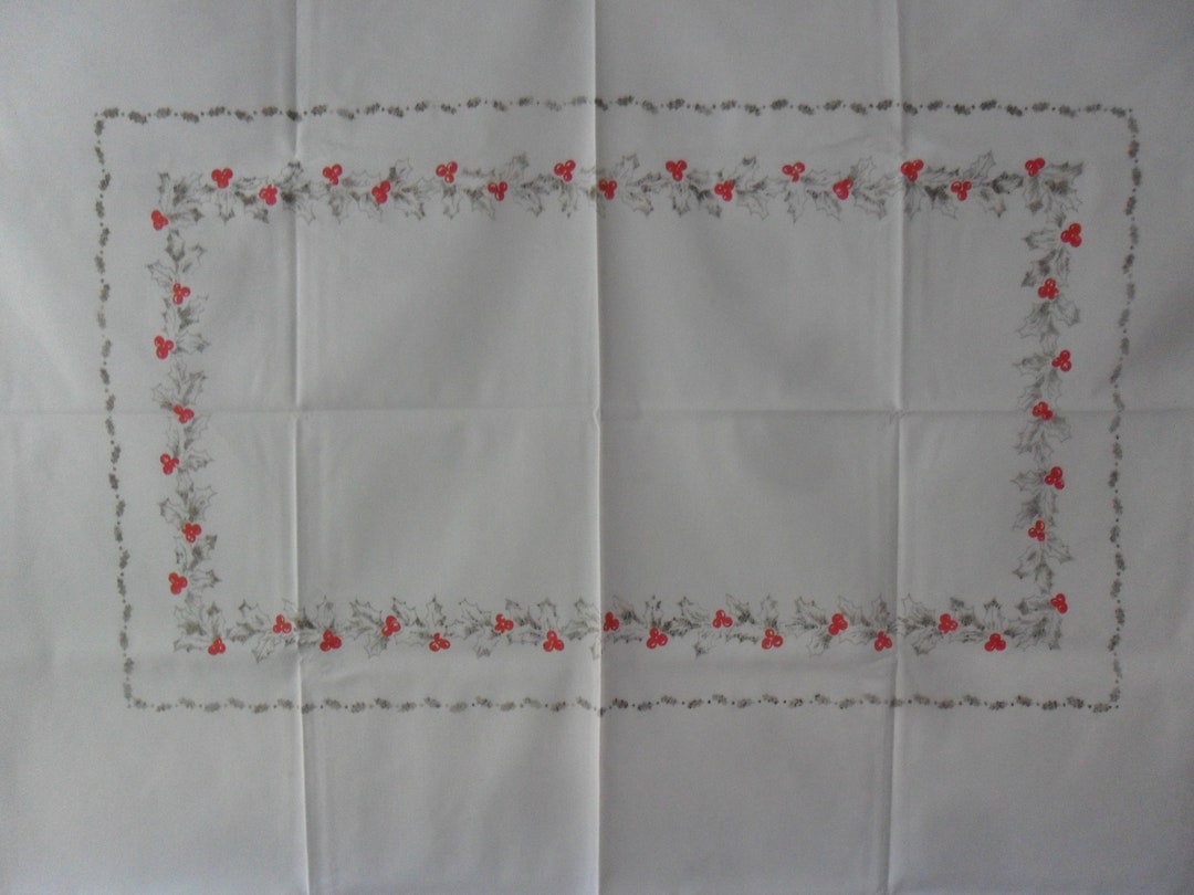 1950s California Handprint holiday Tablecloth in Acetate . . . Holly ...