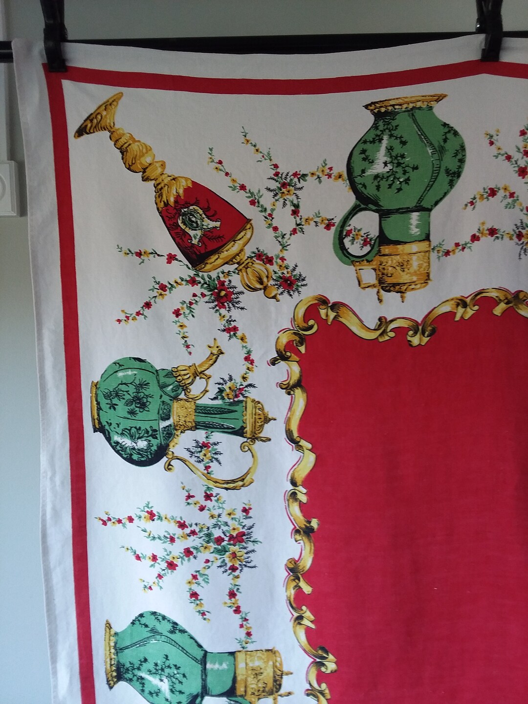 Unusual 1950s Tablecloth With Classic '50s Colors and a Ewer and ...