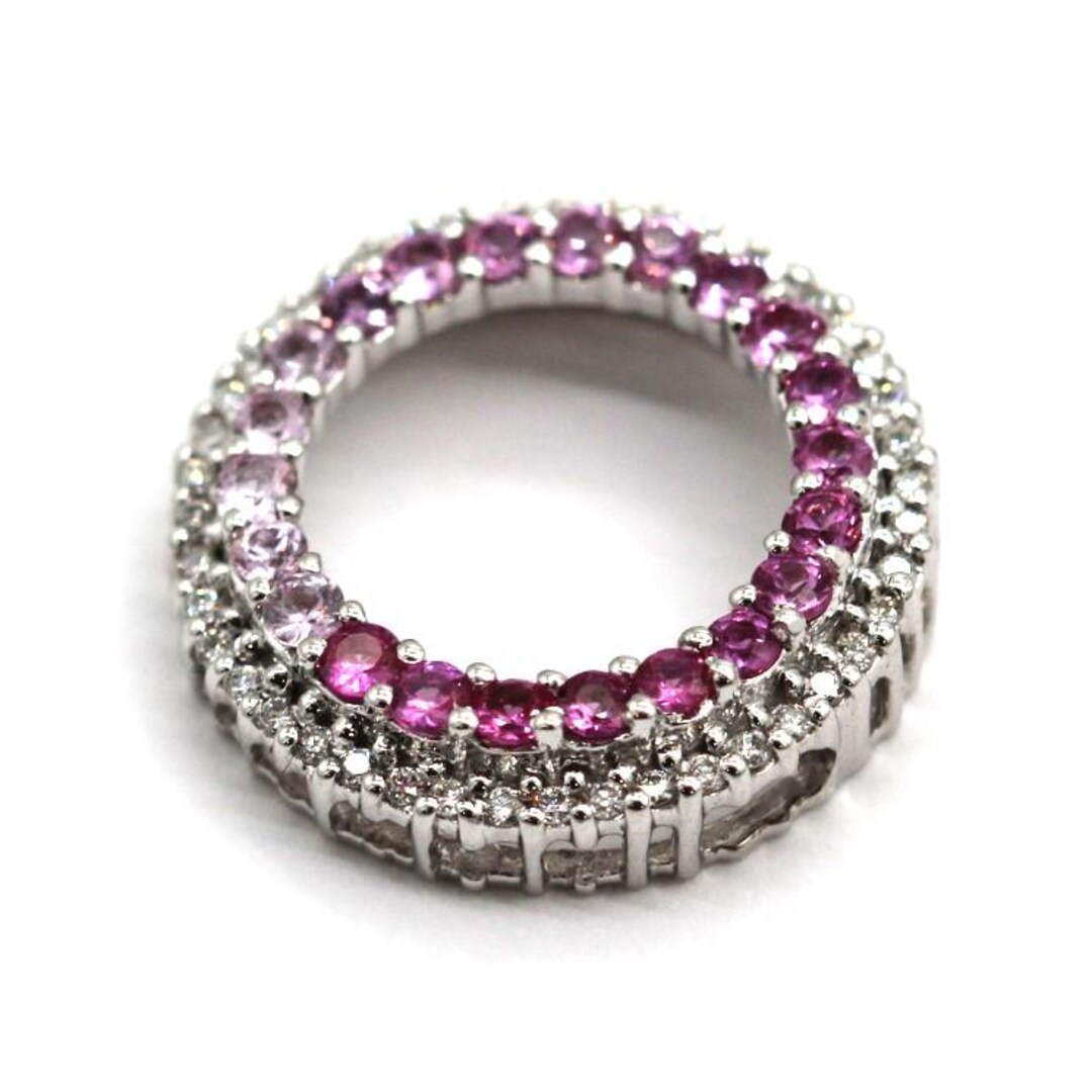 14k White Gold Diamond With Gradient Pink Sapphires Circle Pendant - Etsy