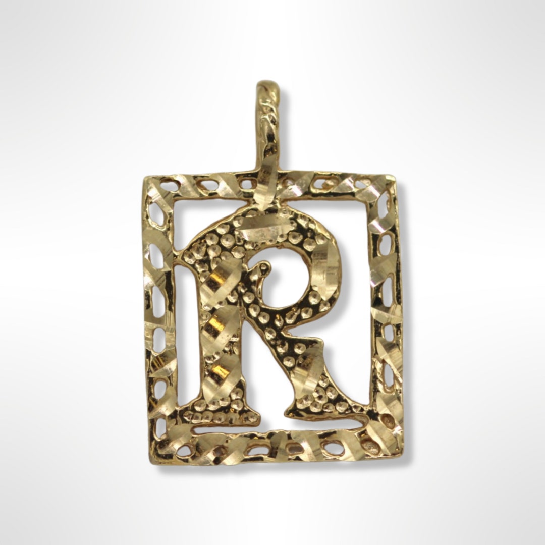 14K Gold Diamond-cut Letter "r" Pendant - Etsy