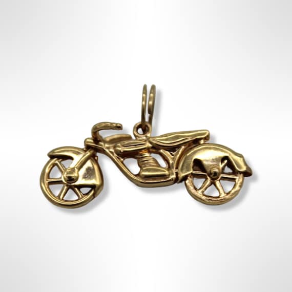 14k Gold 3D Motorcycle Pendant with Spinning Wheels - Gem