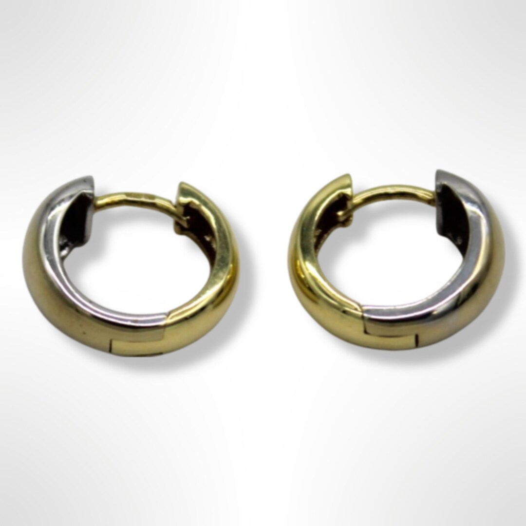 14k White / Yellow Gold Two Tone Split 4mm Mini Hoop Earrings - 14mm - Etsy