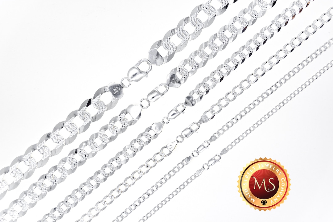 ITALY 925 SOLID Sterling Silver Diamond Cut CURB Chain Necklace or ...