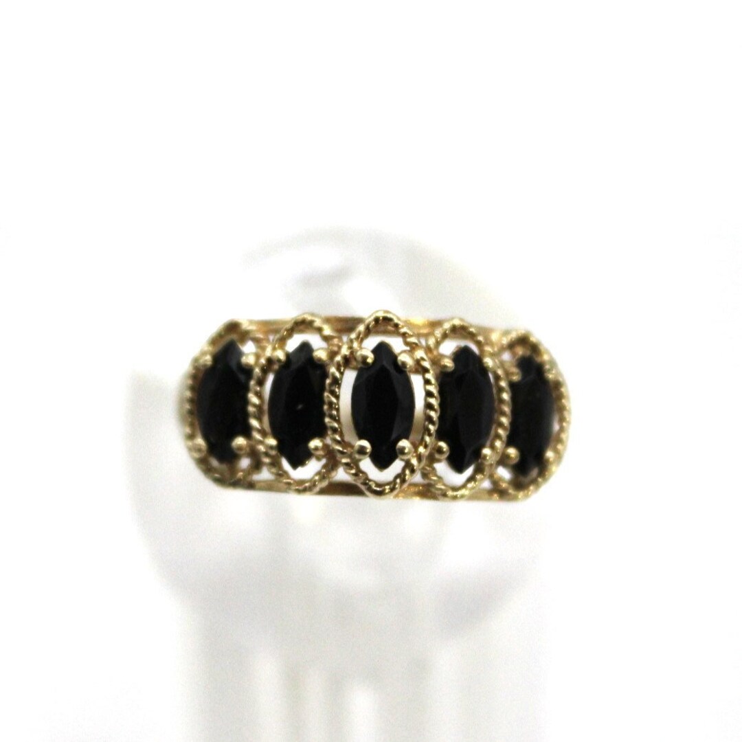 VINTAGE 10K Yellow Gold 5 Stone Black Onyx Marquise Ring 7.5 - Etsy