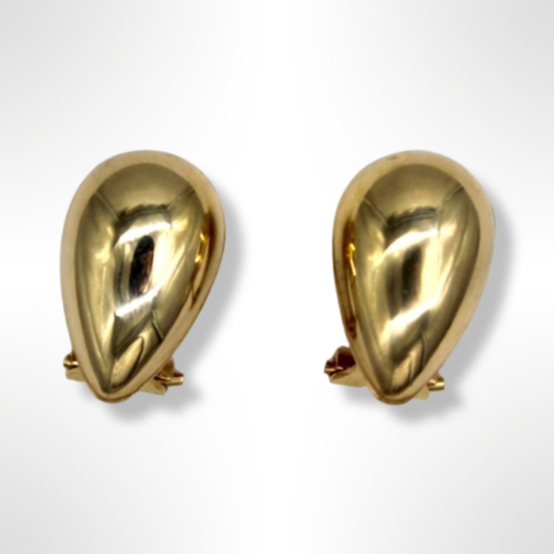 14K Gold Reverse Teardrop Hammer Back Earrings - Etsy