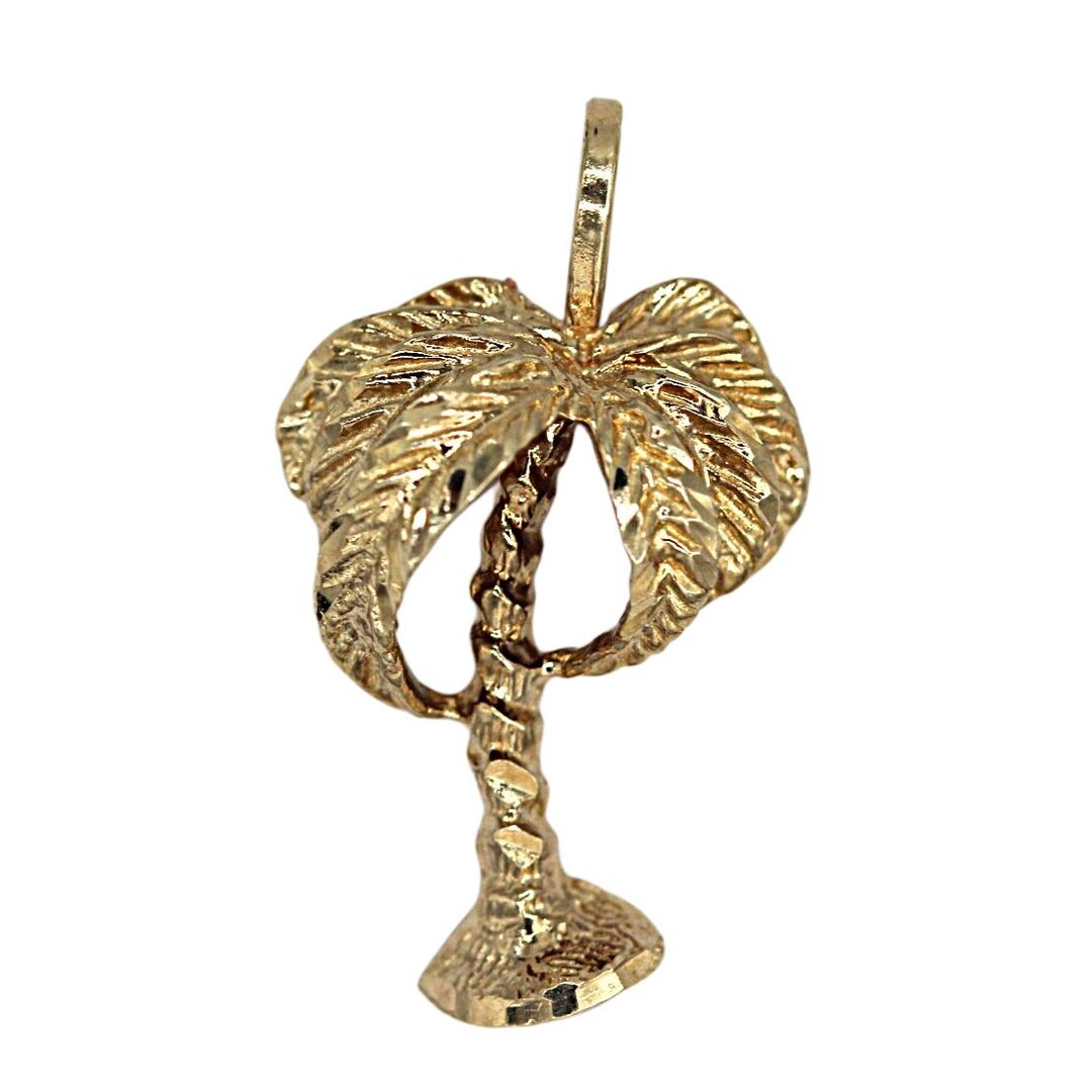 10K Yellow Gold Diamond Cut Palm Tree - Etsy