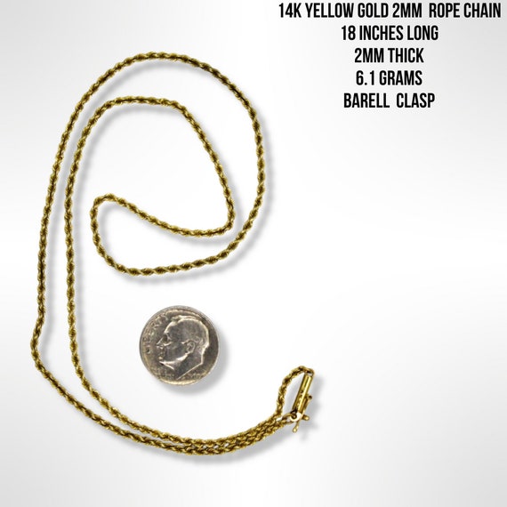 14K Yellow Gold 2 MM Rope Chain 18 Inches Etsy