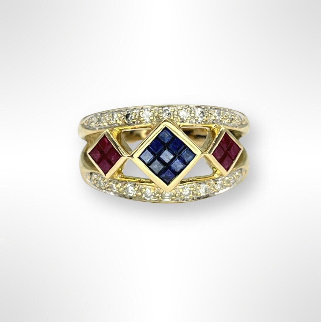 14k Gold Sapphire, Ruby, and Diamond Ring Size 9 - Etsy