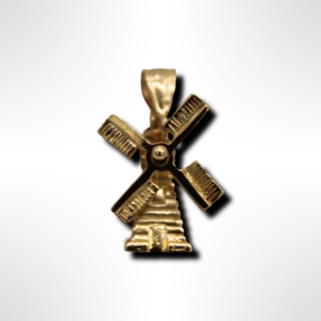 14K Yellow Gold Windmill Charm 3D - Etsy