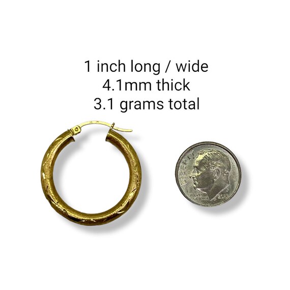 14k Gold Diamond-Cut Texture 1 Inch Hoop Earrings - Gem