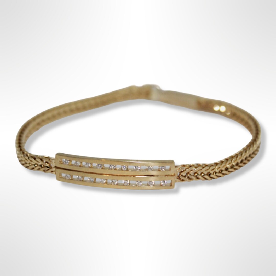 14K Yellow Gold Flat Foxtail 3.32 MM Wide Diamond Bracelet (6.5 Inch ...