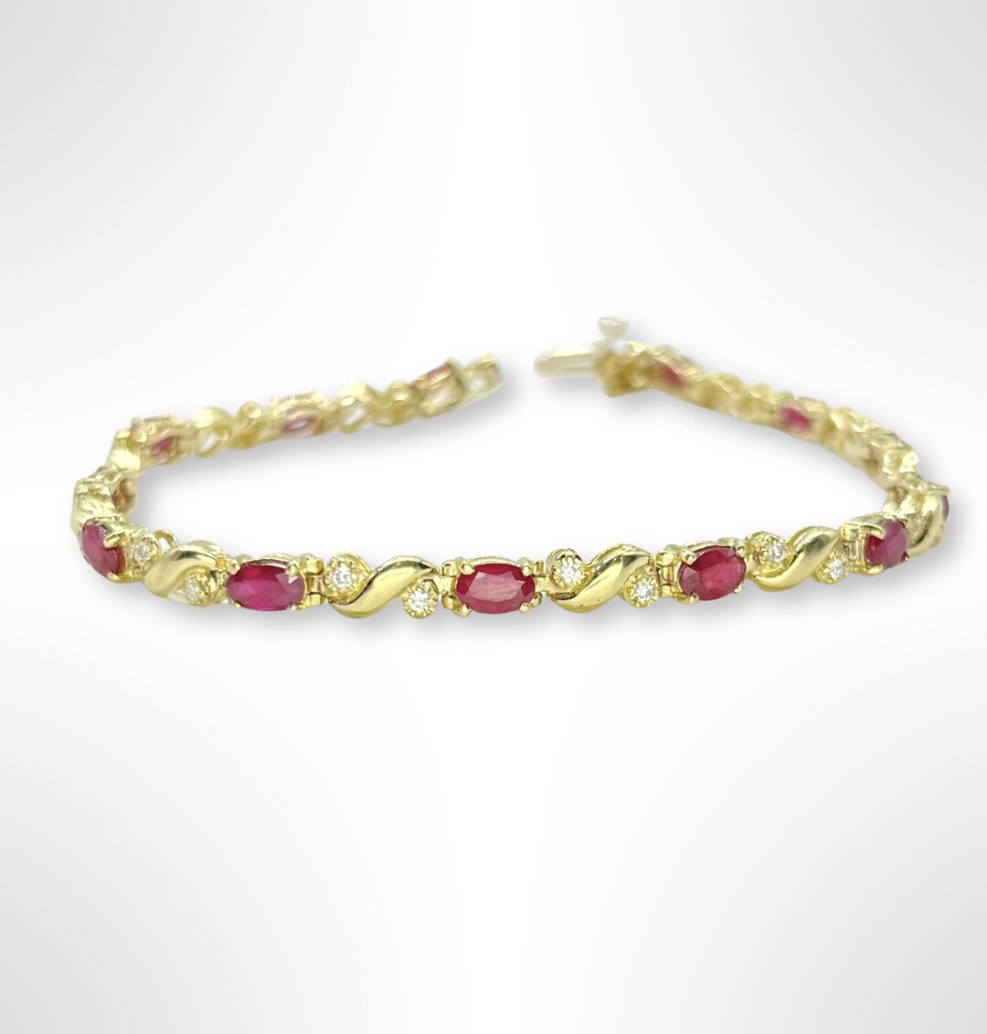 14k Gold Ruby and Diamond Chain 7 Inch Bracelet - Etsy