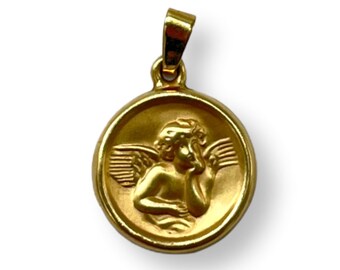 14k Gold Angel Pendant - Etsy