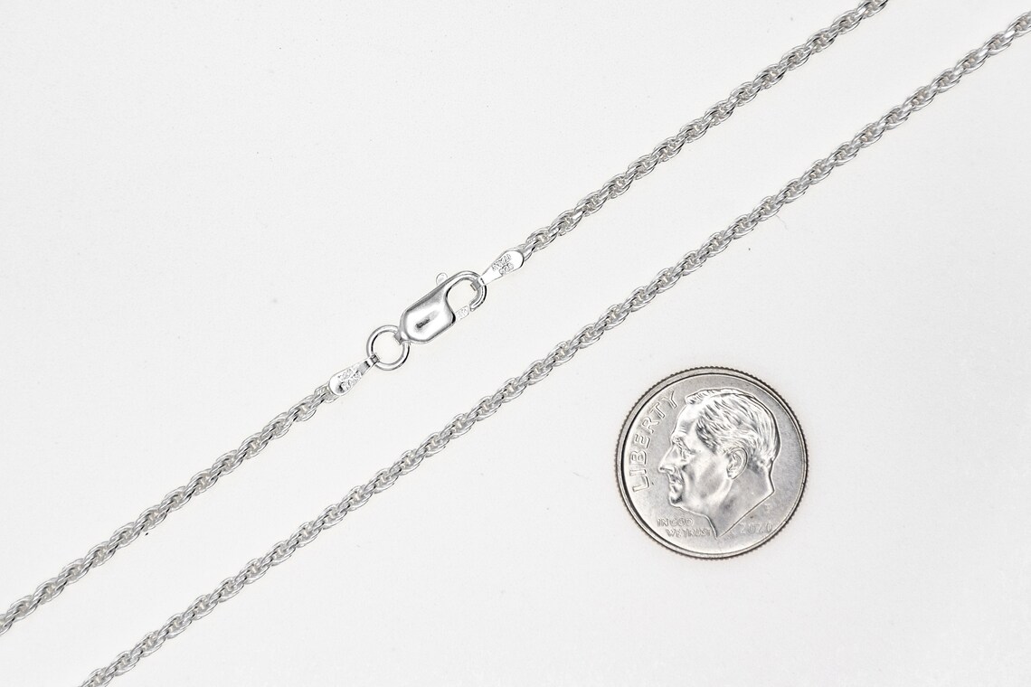 2mm Italy 925 SOLID Sterling Silver Diamond-cut ROPE Chain Necklace or ...