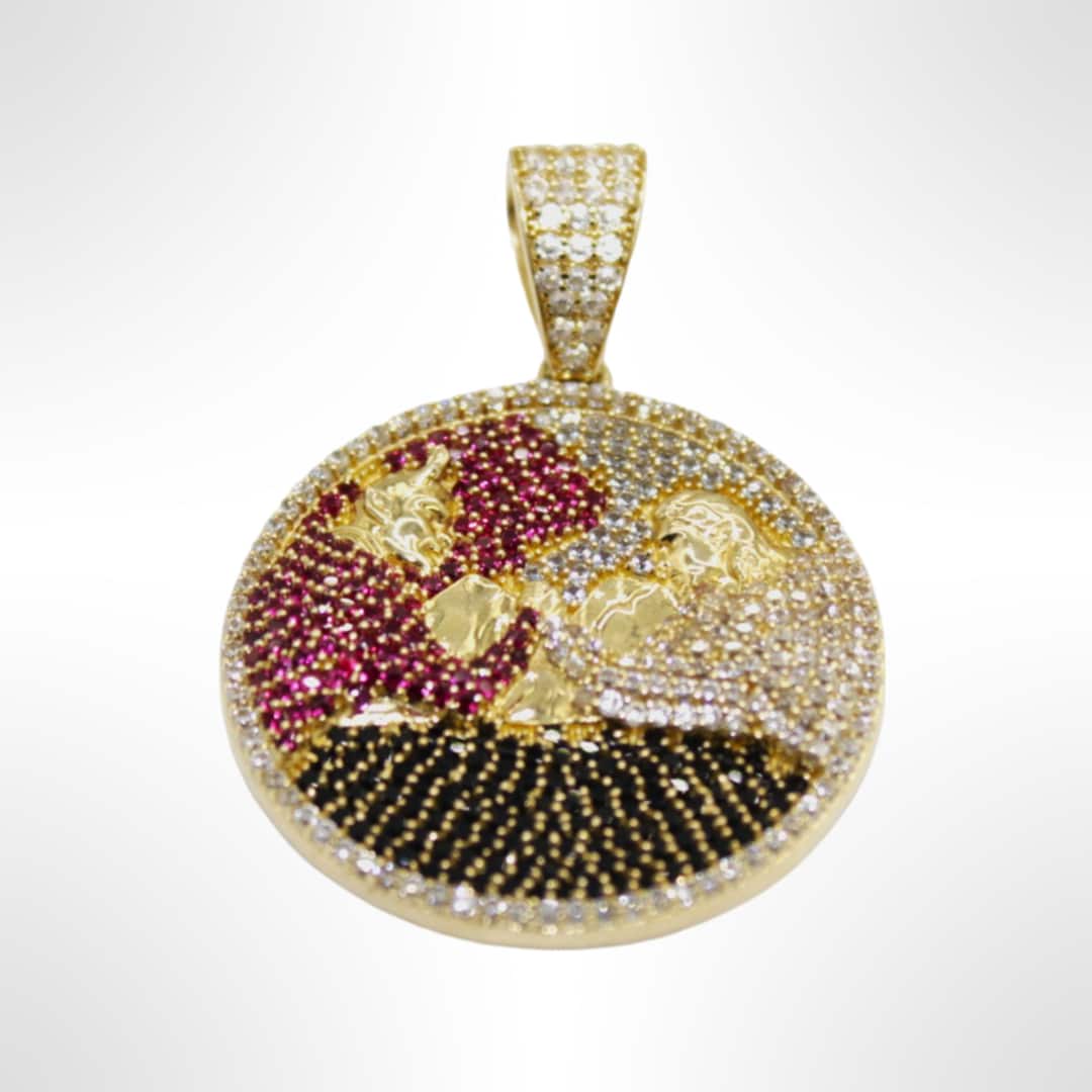 14K Yellow Gold Jesus Vs Satan Arm Wrestling With CZ Stones Pendant - Etsy