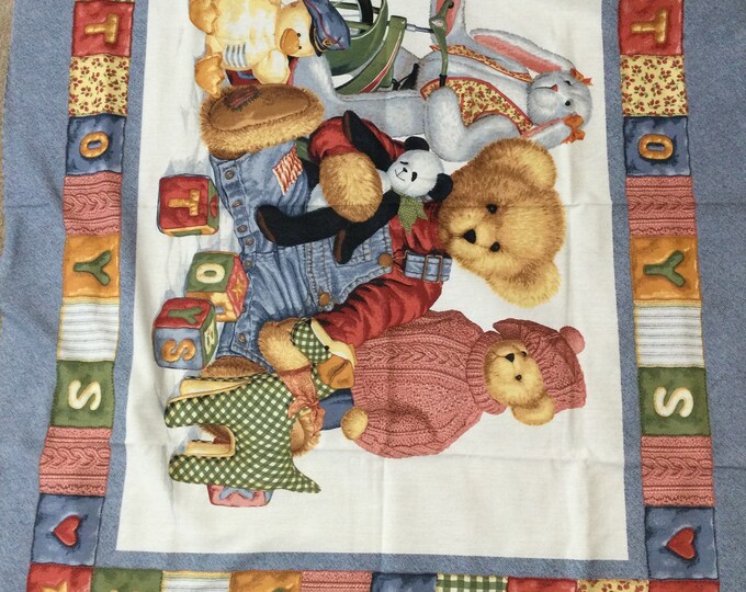 Blue Jean Teddy Bear Fabric Panel Vintage - Etsy