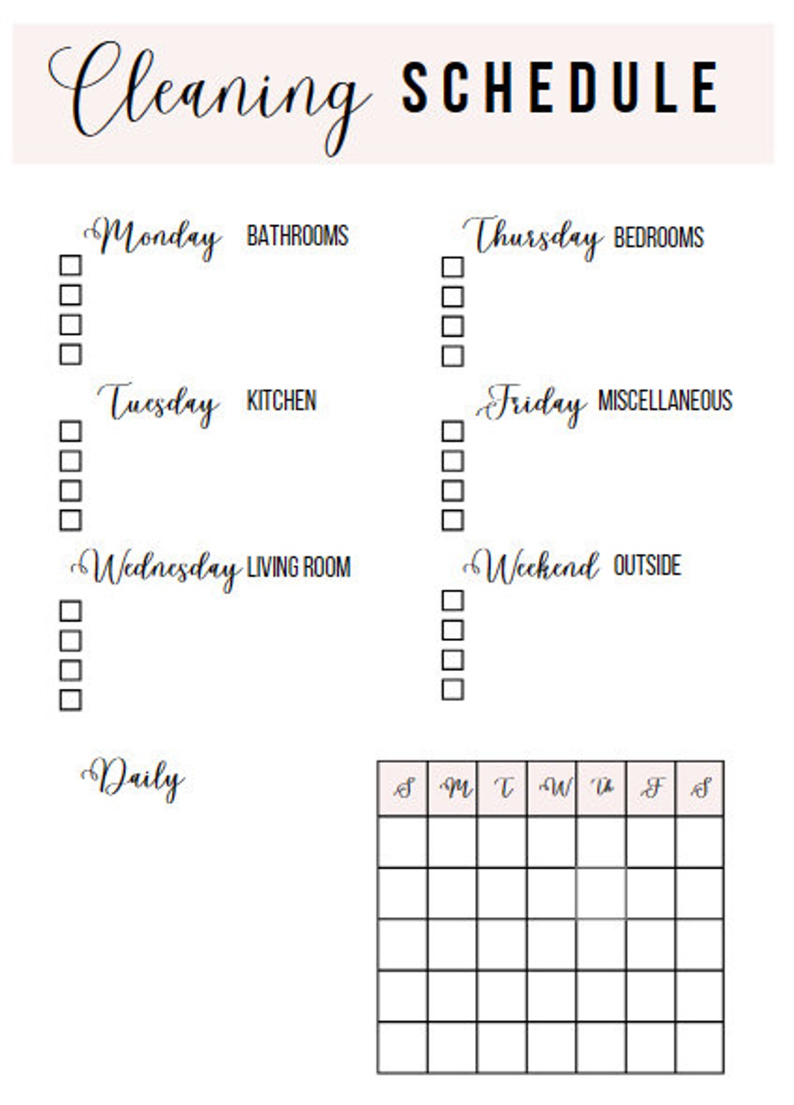 Editable Cleaning Schedule, Minimalist Scheduler - Etsy