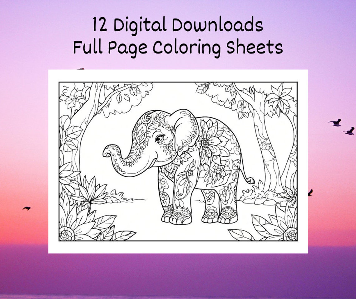 Elephant Animal Coloring Pages Coloring Printable Coloring Book Jungle ...