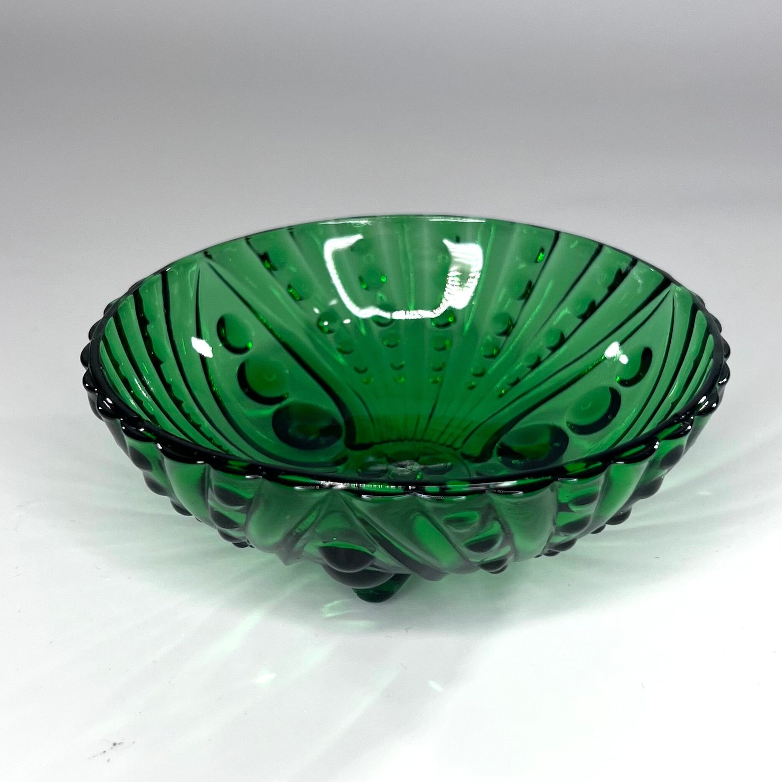 Vintage Anchor Hocking Green Glass Small Footed Bowl With Green Bubble ...