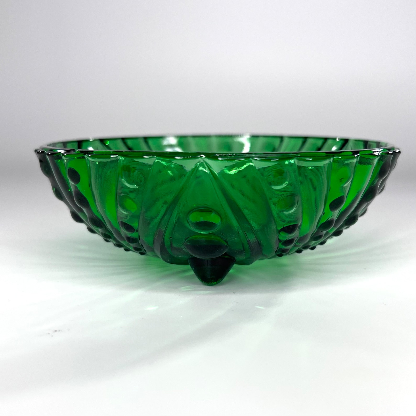 Vintage Anchor Hocking Green Glass Small Footed Bowl With Green Bubble ...