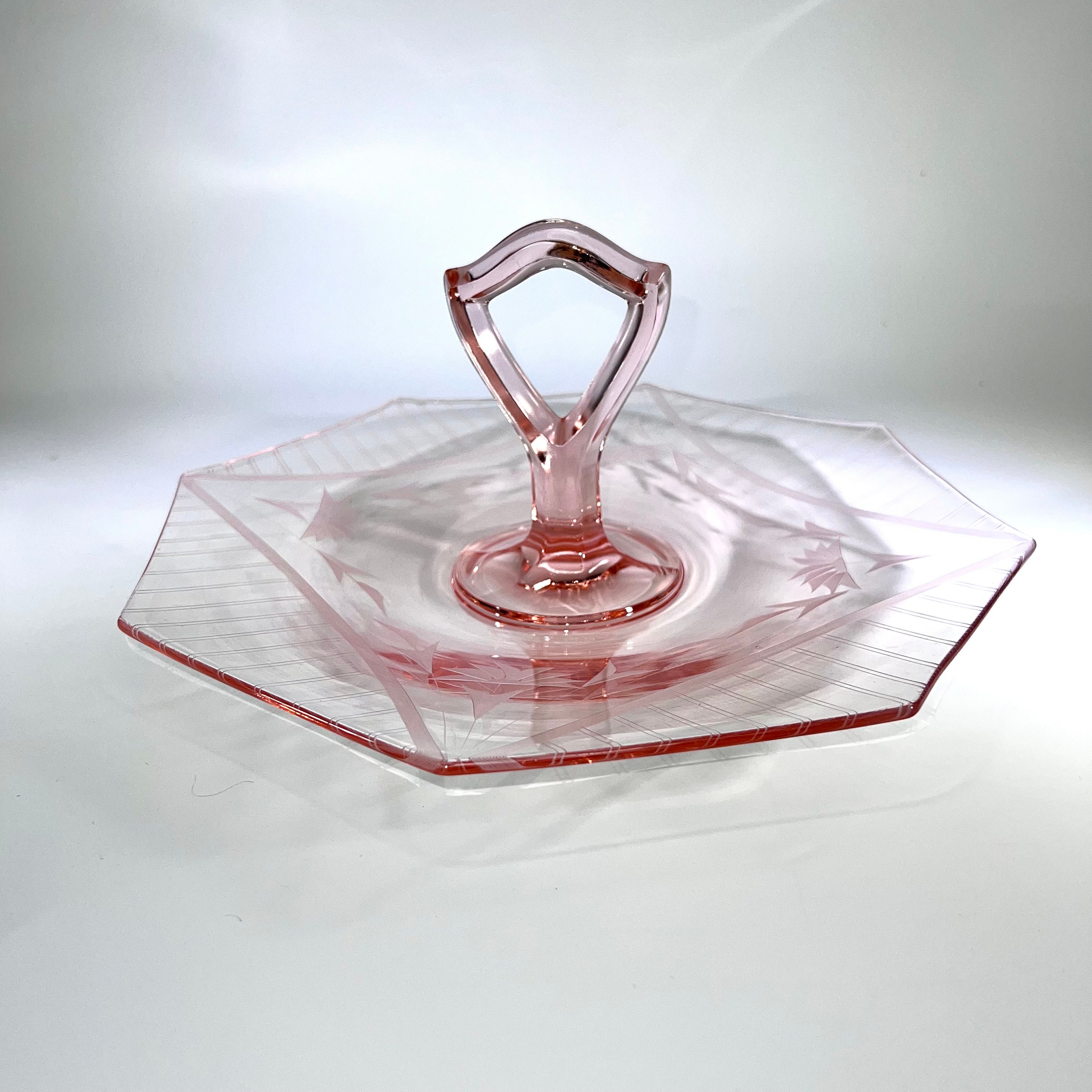 Set of Three Pink Depression Glass Sandwich Place, Sugar and Creamer ...