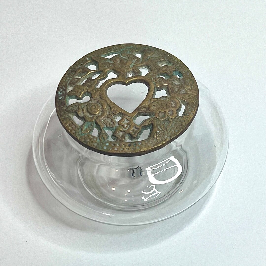 Vintage Glass Potpourri Bowl With Brass Lid Heart Design - Made in ...
