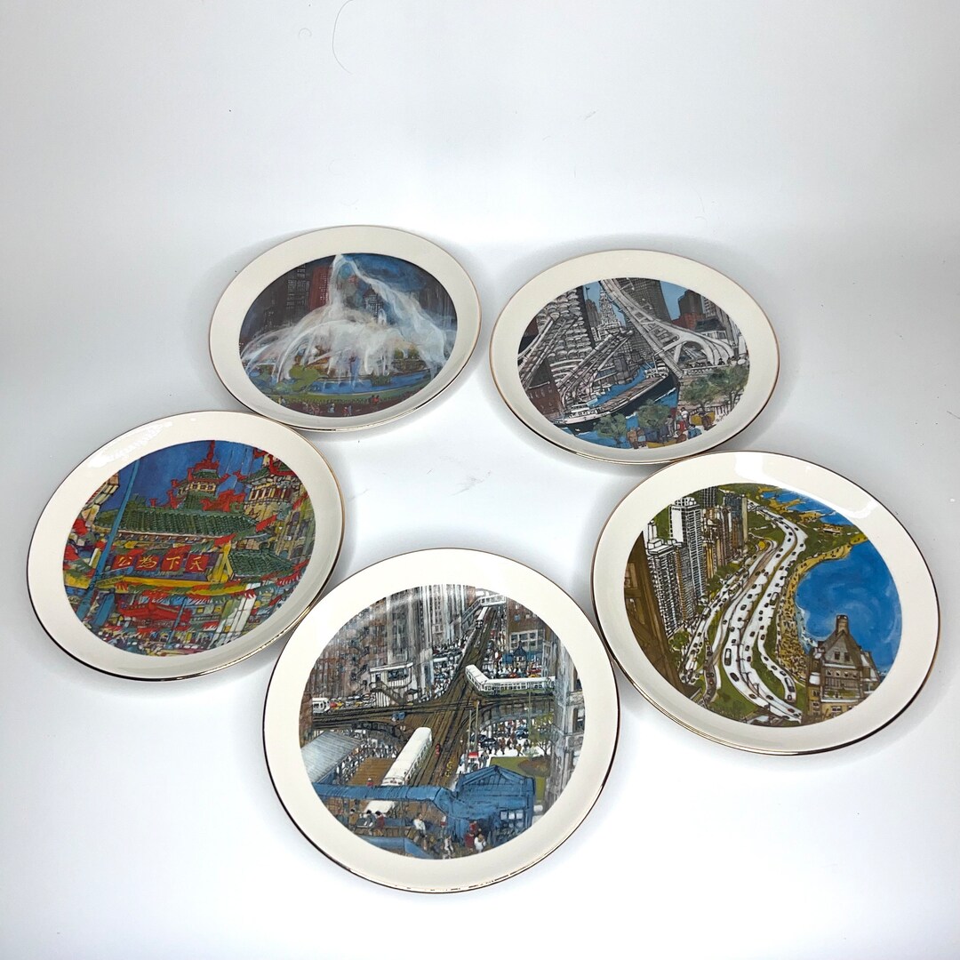 Set of 5 Chicago Collectors Plates Artist Franklin Mcmahon for ...