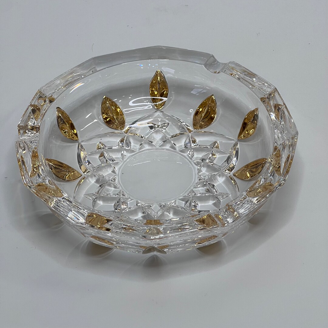 Vintage Cut Glass Ashtray With Gold Leaves Motif - Etsy