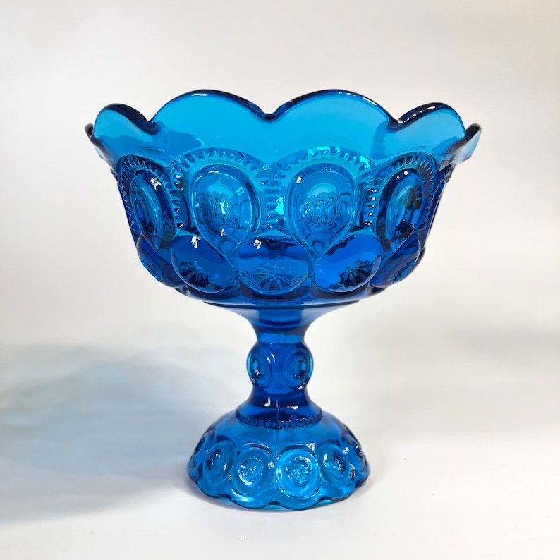 Vintage L.E. Smith Blue Moon and Stars Compote Pedestal Dish - Etsy