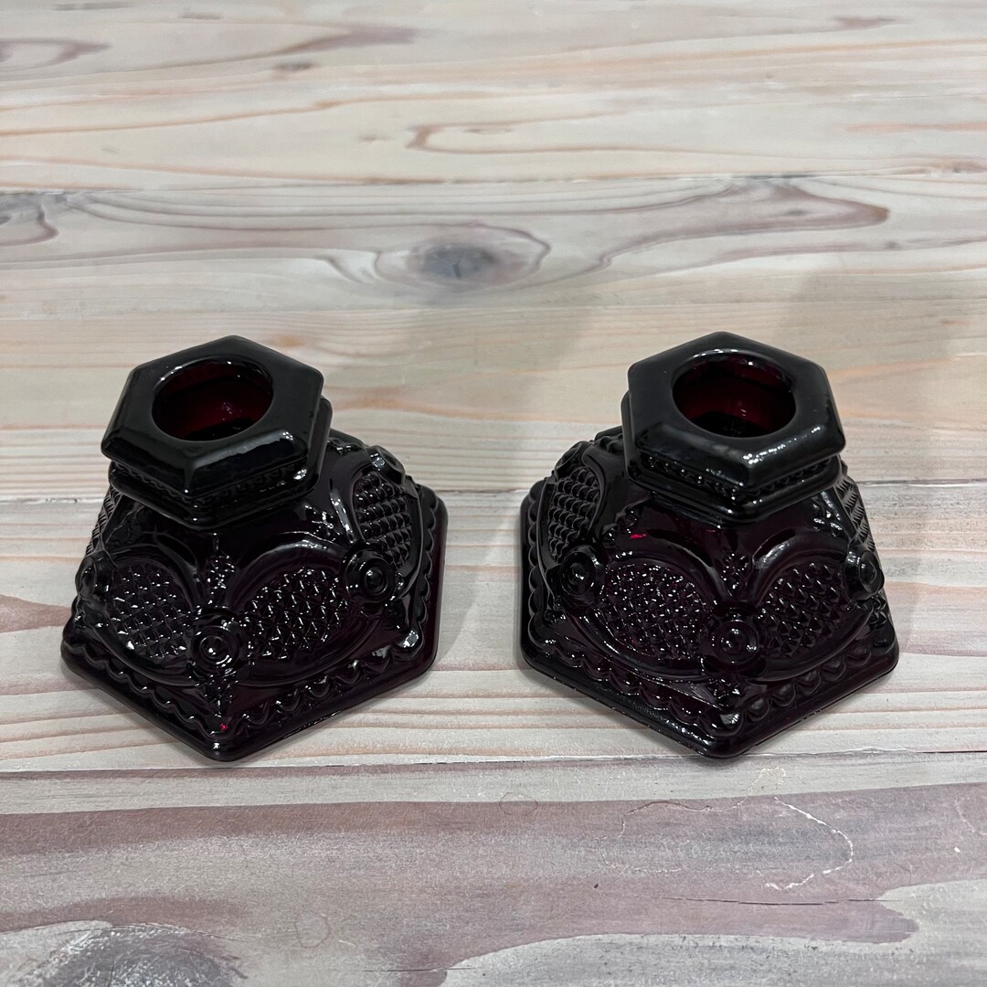 Vintage Avon Cape Cod Ruby Red Glass Short Candlestick Holders - Etsy