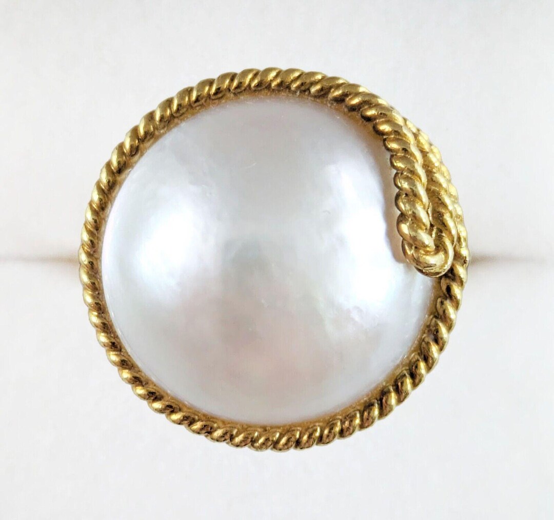18k Gold Tiffany & Co. Mabe Pearl Split Shank Ring Size 6.75 - Etsy