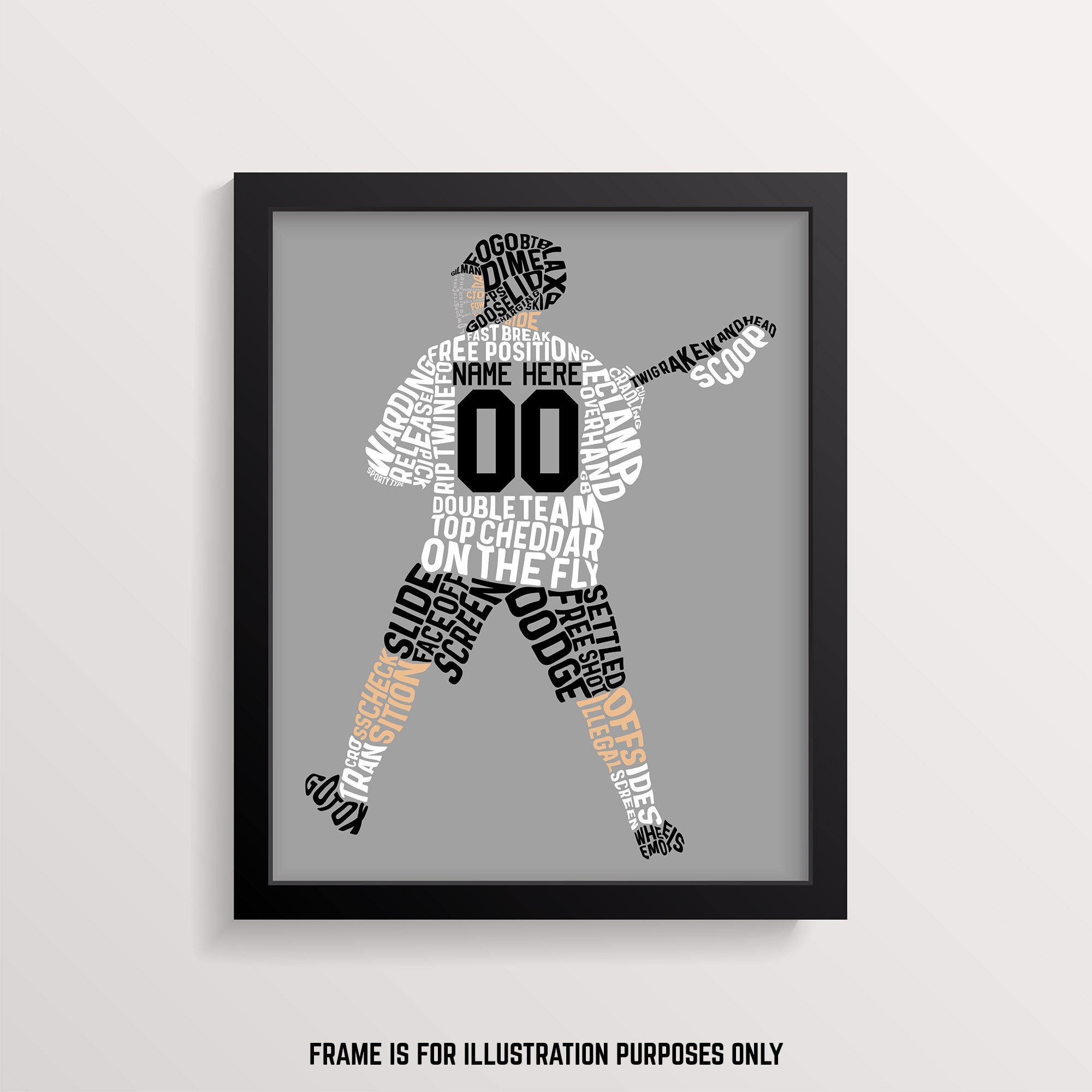Lacrosse Word Art Print Add Name & Number in Any Color | Etsy
