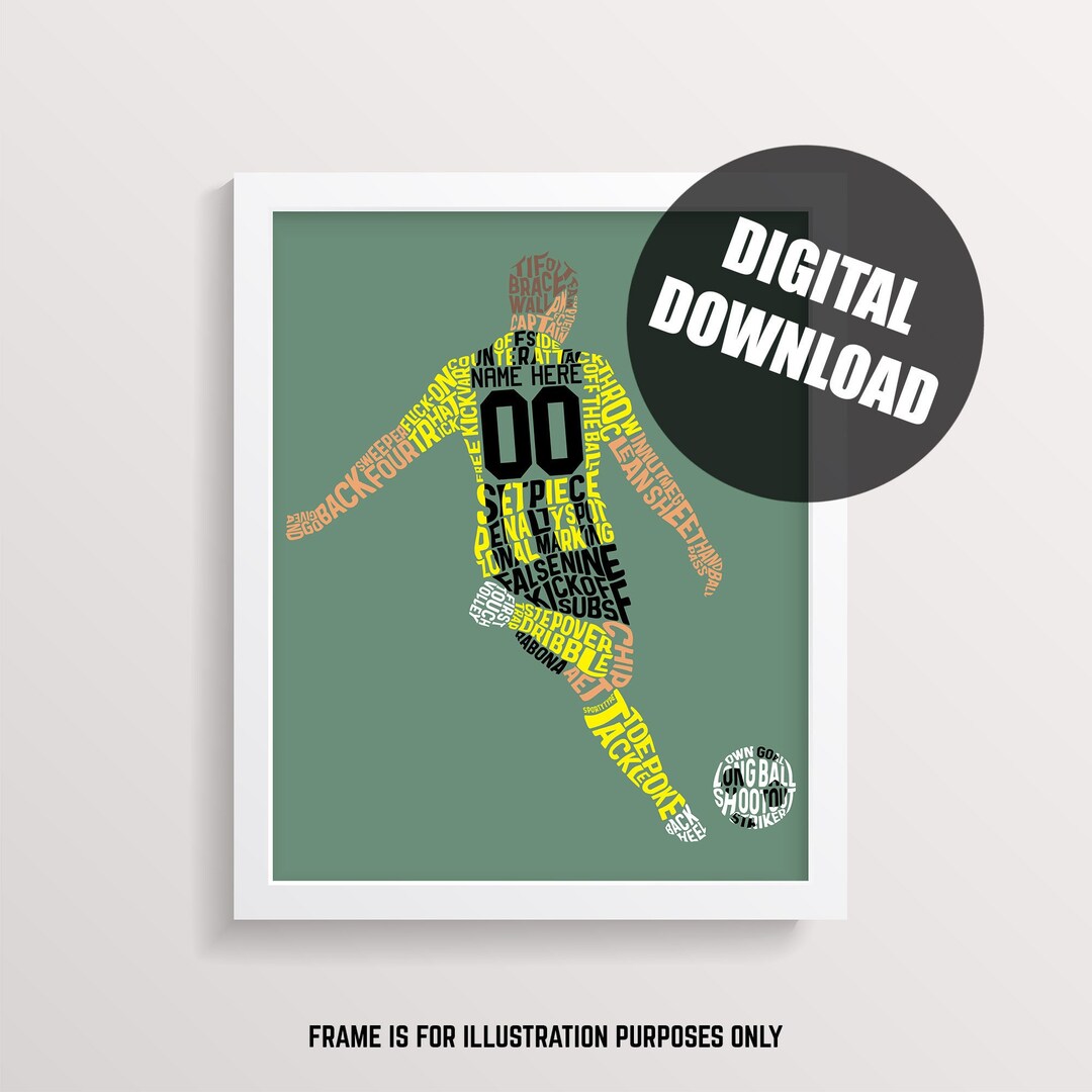 Soccer Player Word Art Printable, Customize With Name & Number and in ...