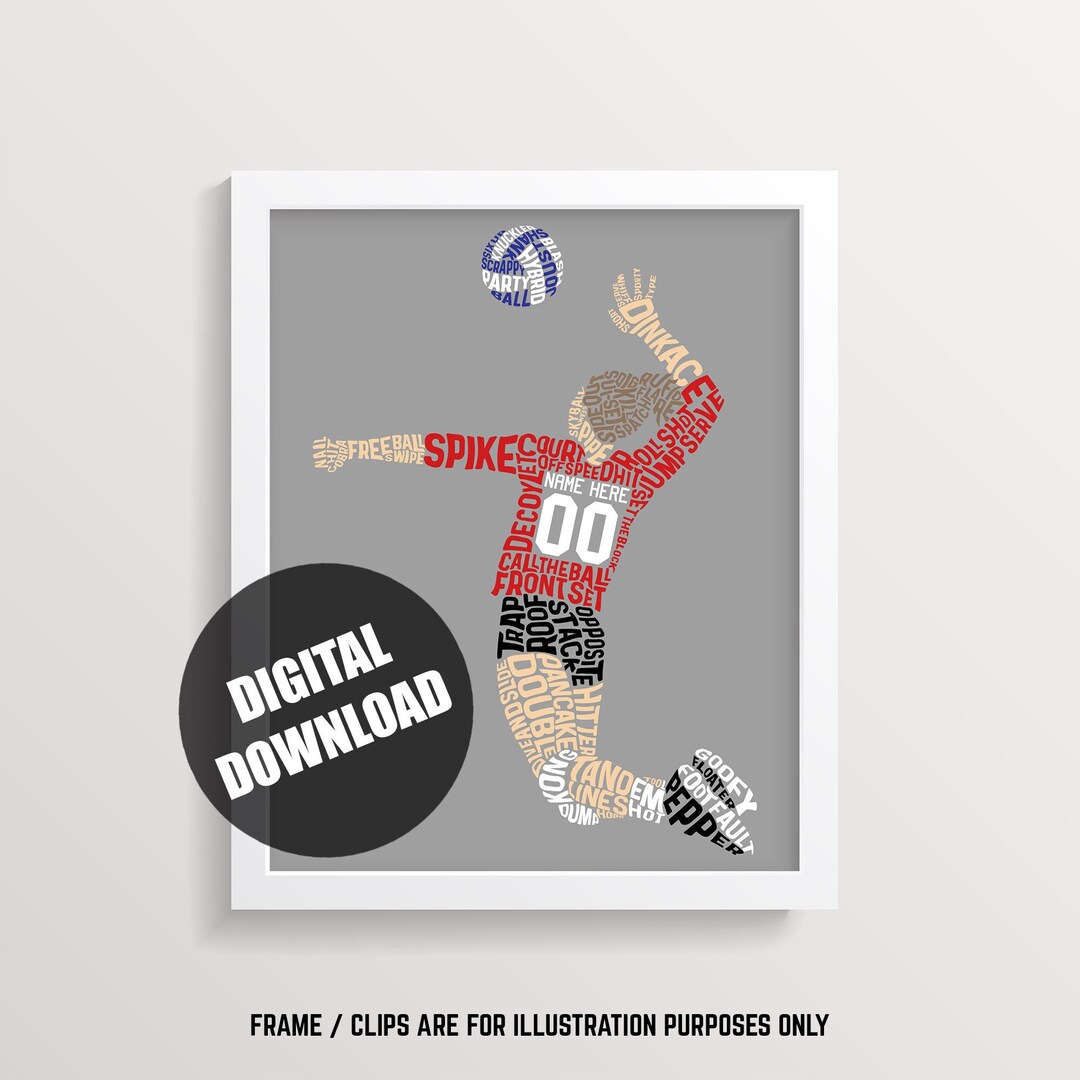 Volleyball Player Word Art Printable, Customize With Name & Number and ...