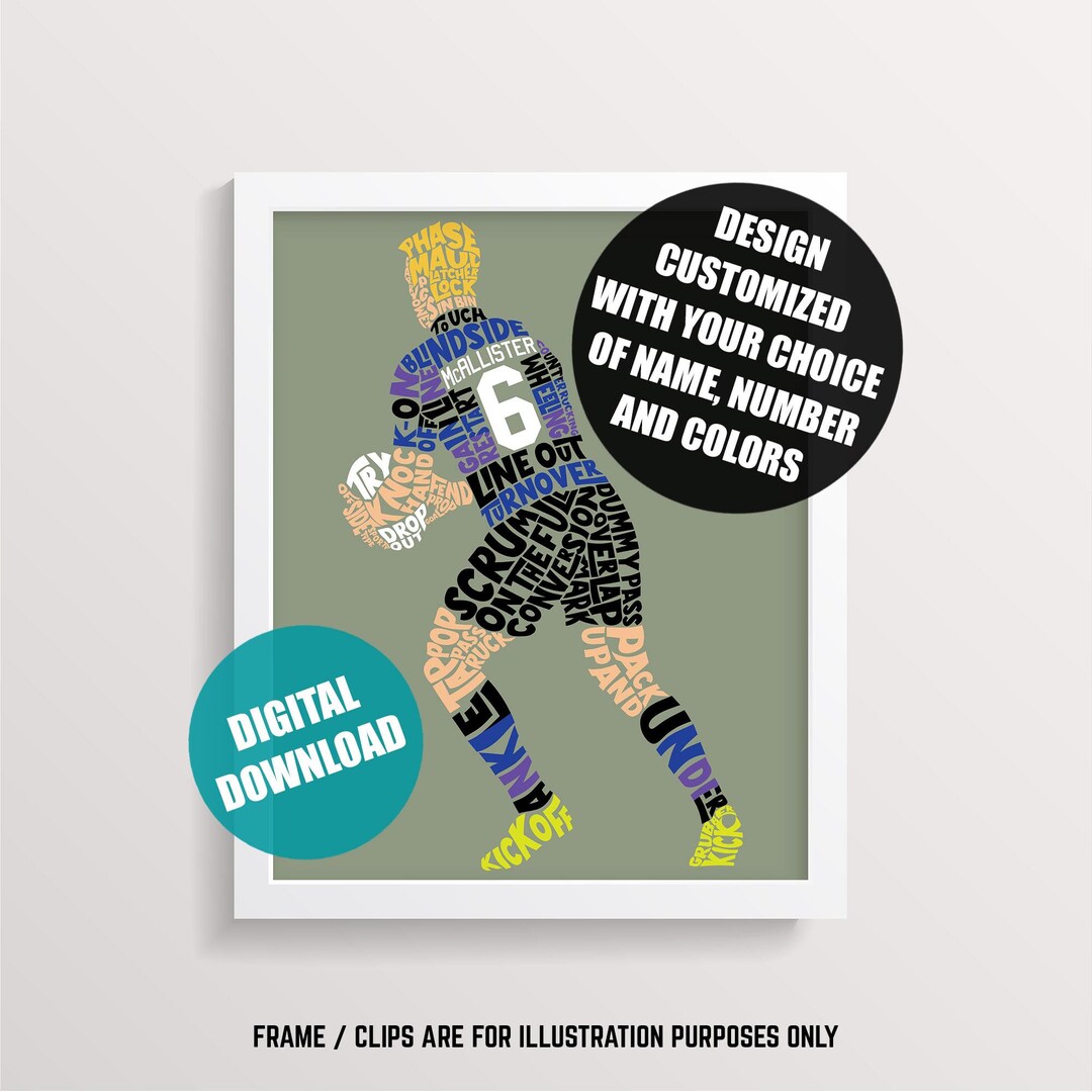 Rugby Player Word Art Printable, Customised for You With Name & Number ...