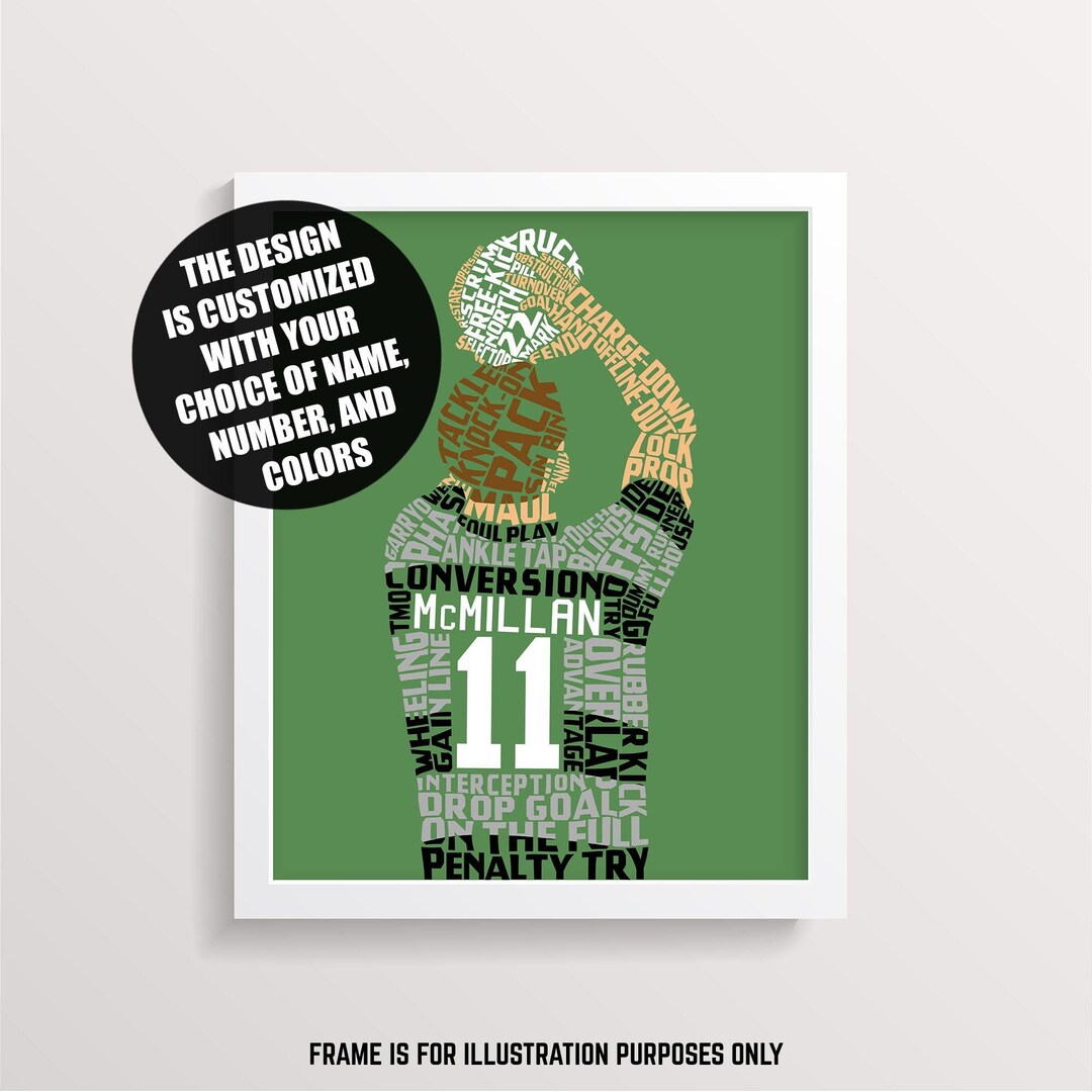 Rugby Player Word Art Print: Customized in Any Colors, With Name ...