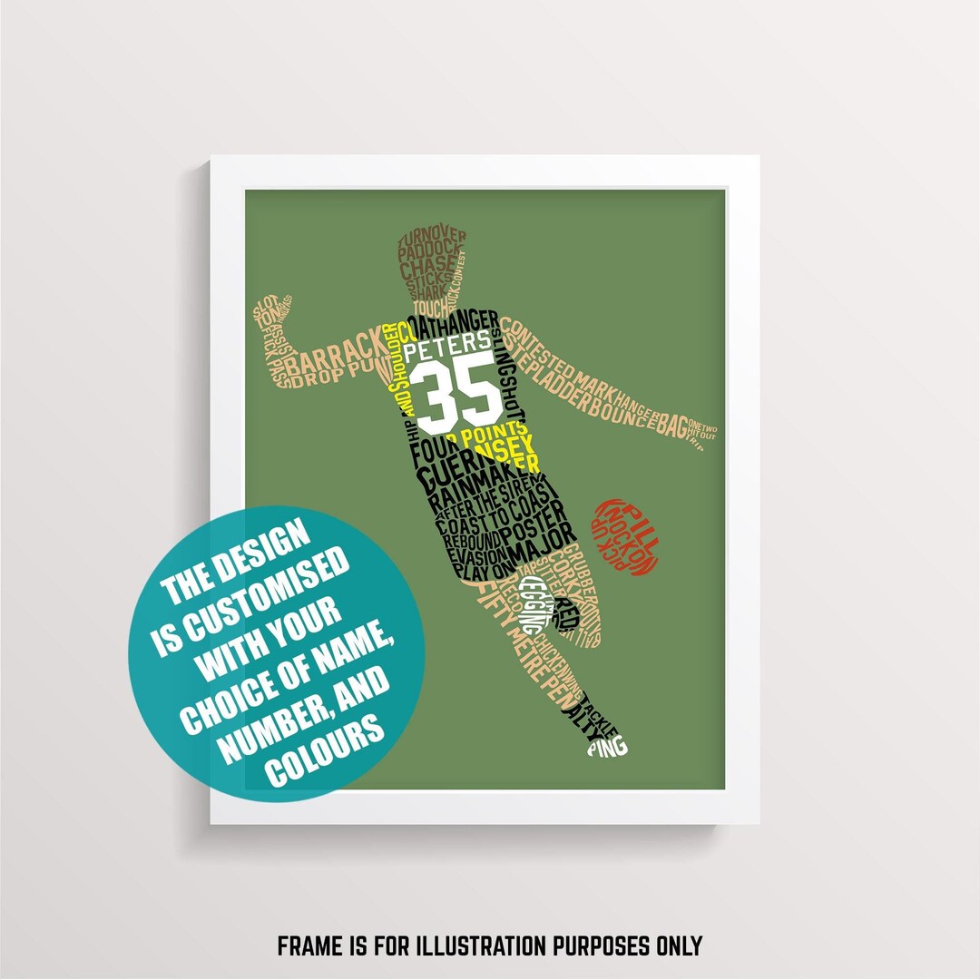 Custom Australian Rules Football Player Word Art Print, Personalised ...