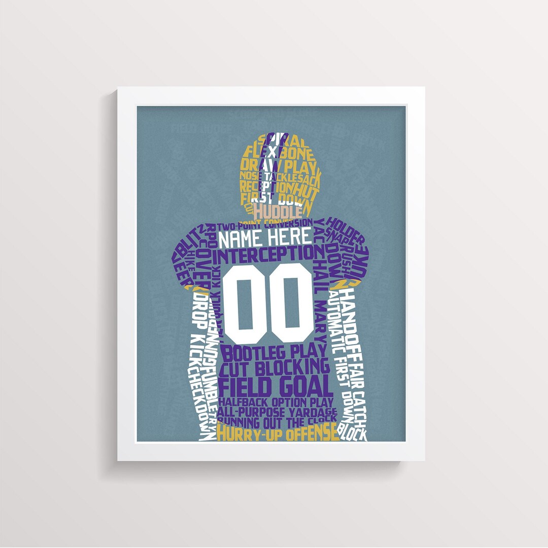 Football Player Word Art Print, Customize With Name & Number and in Any ...