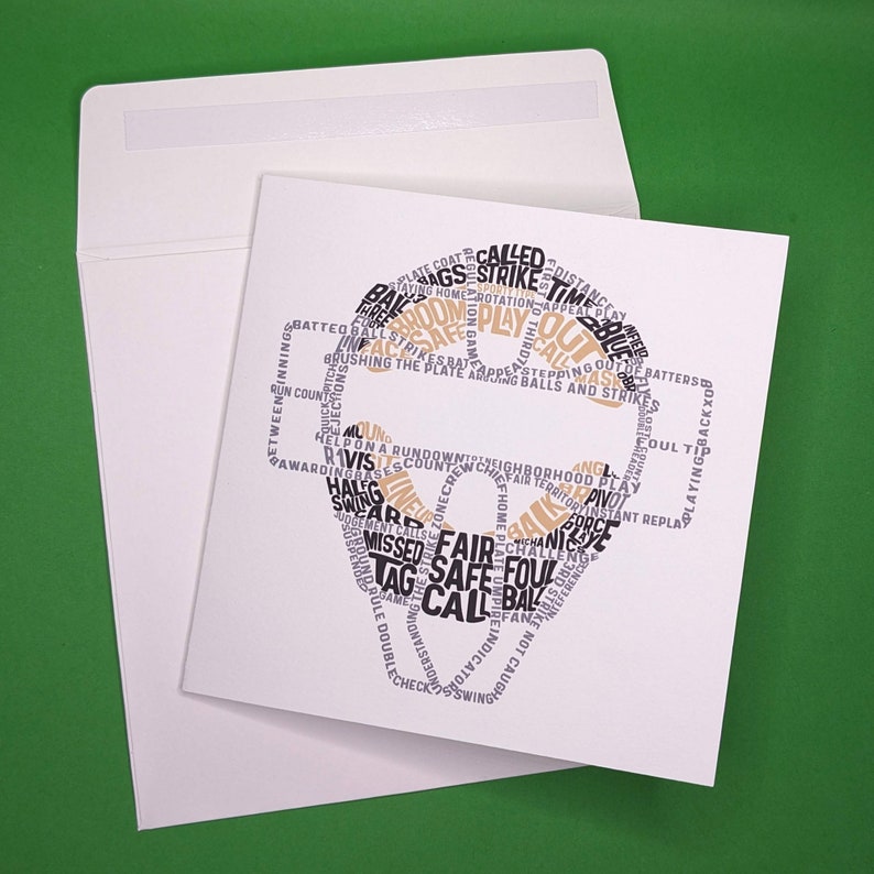 Baseball Umpire Mask Word Art Card: 5x5in, Blank Inside, Thank You or ...