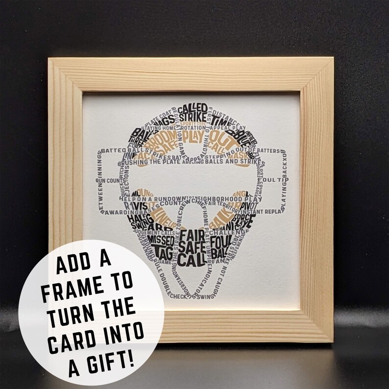 Baseball Umpire Mask Word Art Card: 5x5in, Blank Inside, Thank You or ...