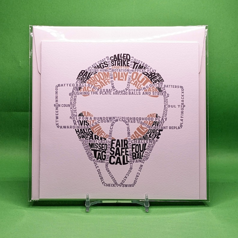 Baseball Umpire Mask Word Art Card: 5x5in, Blank Inside, Thank You or ...