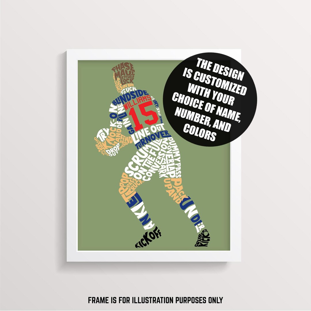 Rugby Player Word Art Print: Customized With Name & Number in Any ...
