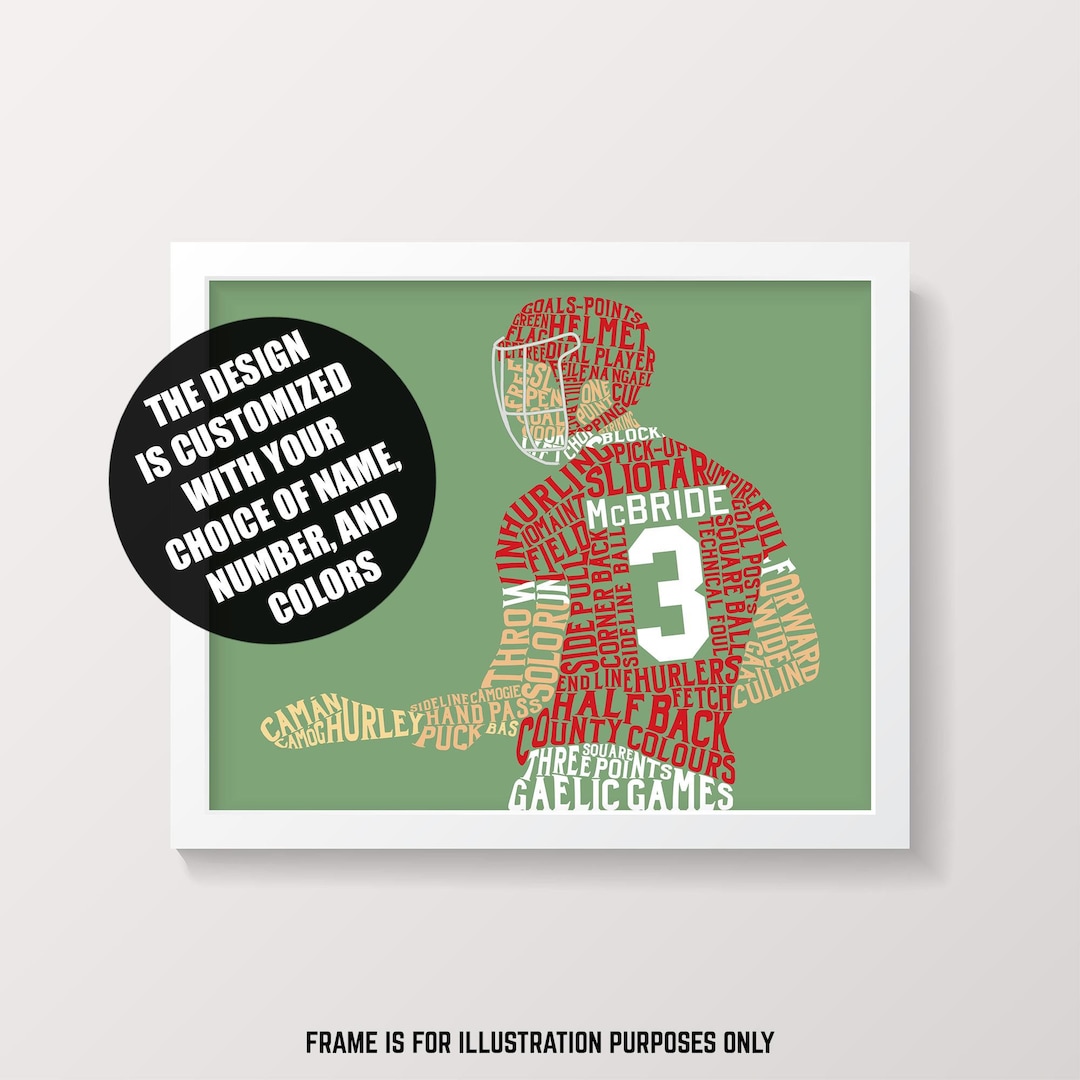 Hurling Word Art Print, Customized With Name & Number and in Any Colors ...